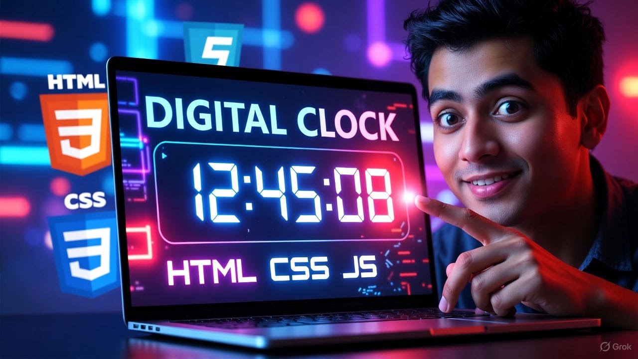 Digital Clock Project in HTML CSS JavaScript | Complete Tutorial