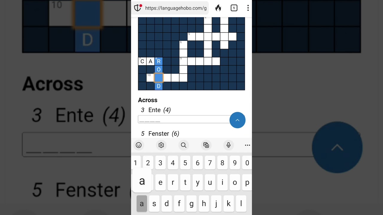 German - English Crossword Puzzles for Beginners - Learn 400 German words - 100% FREE TO PLAY