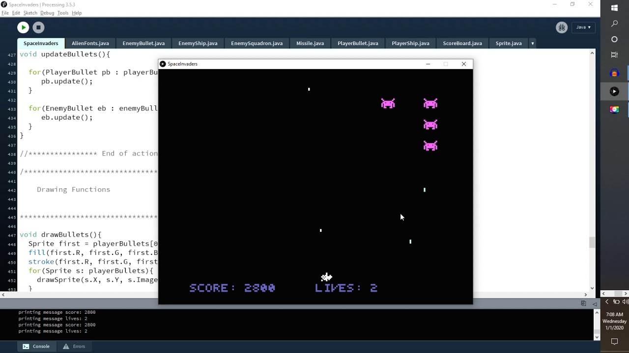 Space Invaders Clone Demo using Processing