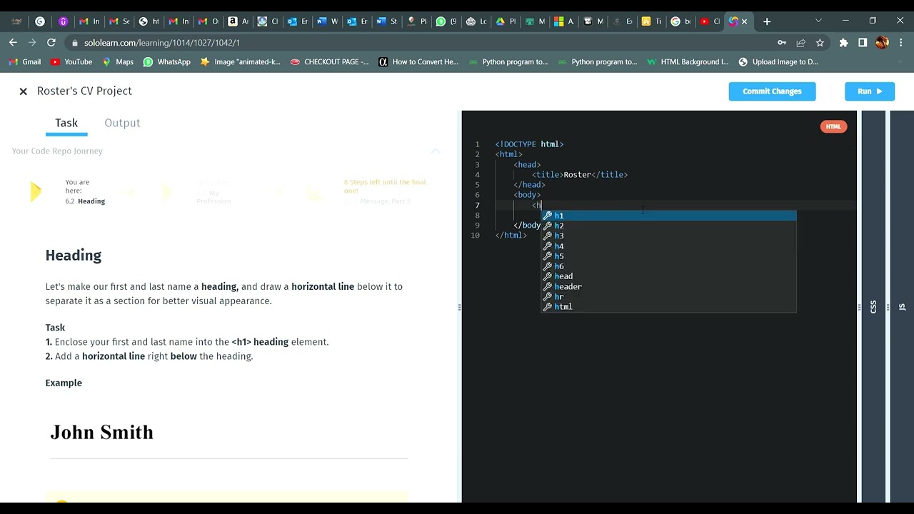 HTML Basics 6.1| Headings, Lines, Comments| SOLOLEARN Answer