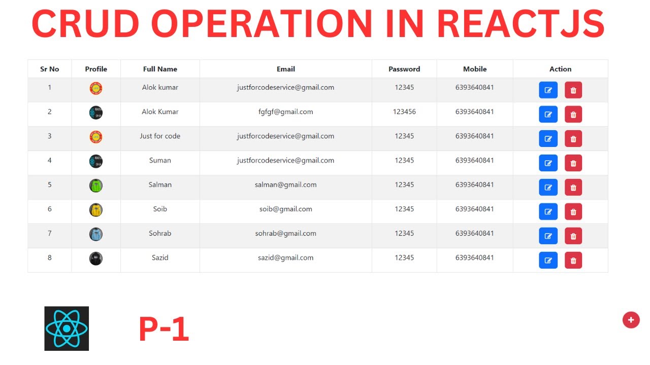 P-1 CRUD || CREATE || READ || UPDATE || DELETE || CRUD IN REACT || REACTJS CRUD OPERATIONS #reactjs