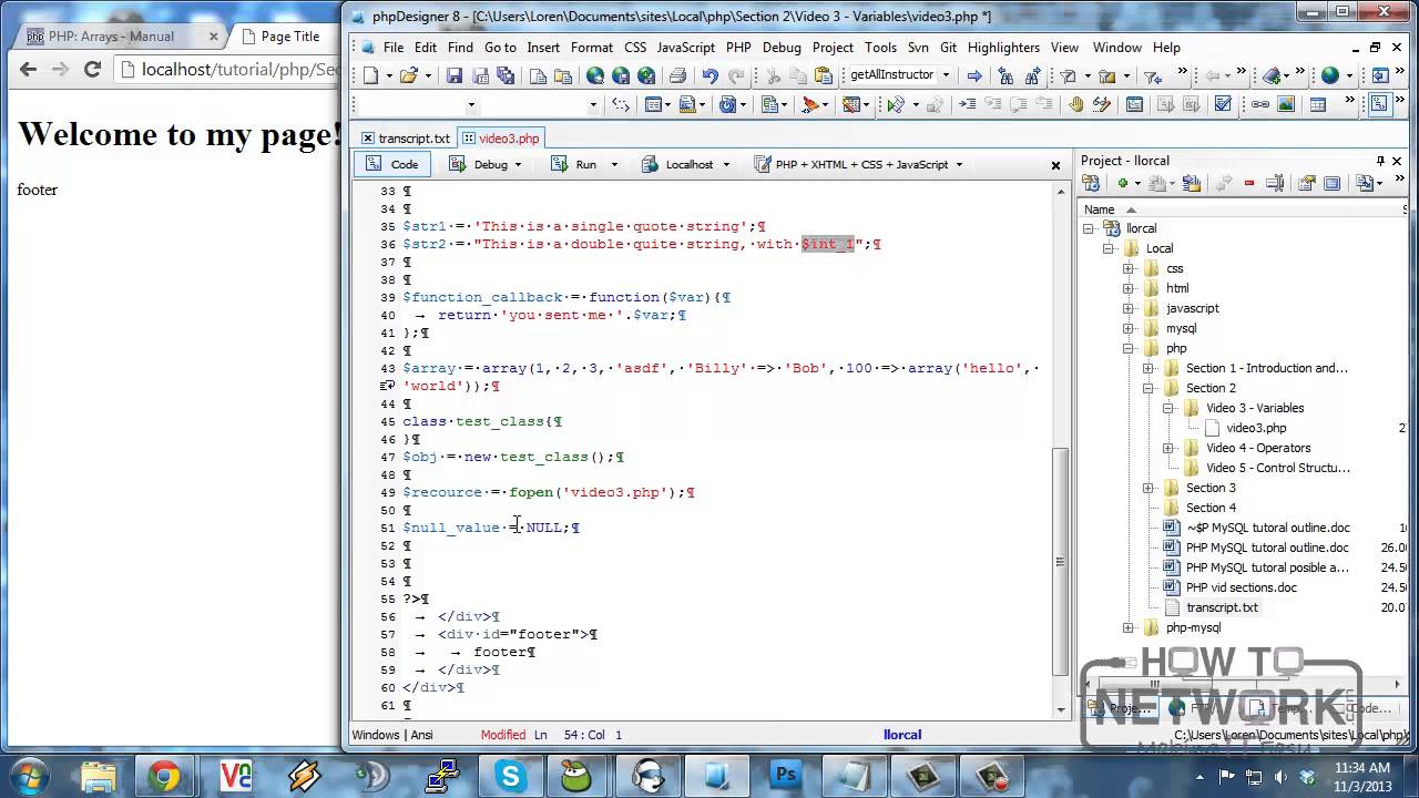 PhP Variables - Sample Lesson
