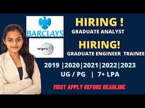 Wipro| Barclays OFF CAMPUS HIRING 2021| Core IT Jobs| Batch 2019/20/21/22/23| Any Graduate| 7+ LPA