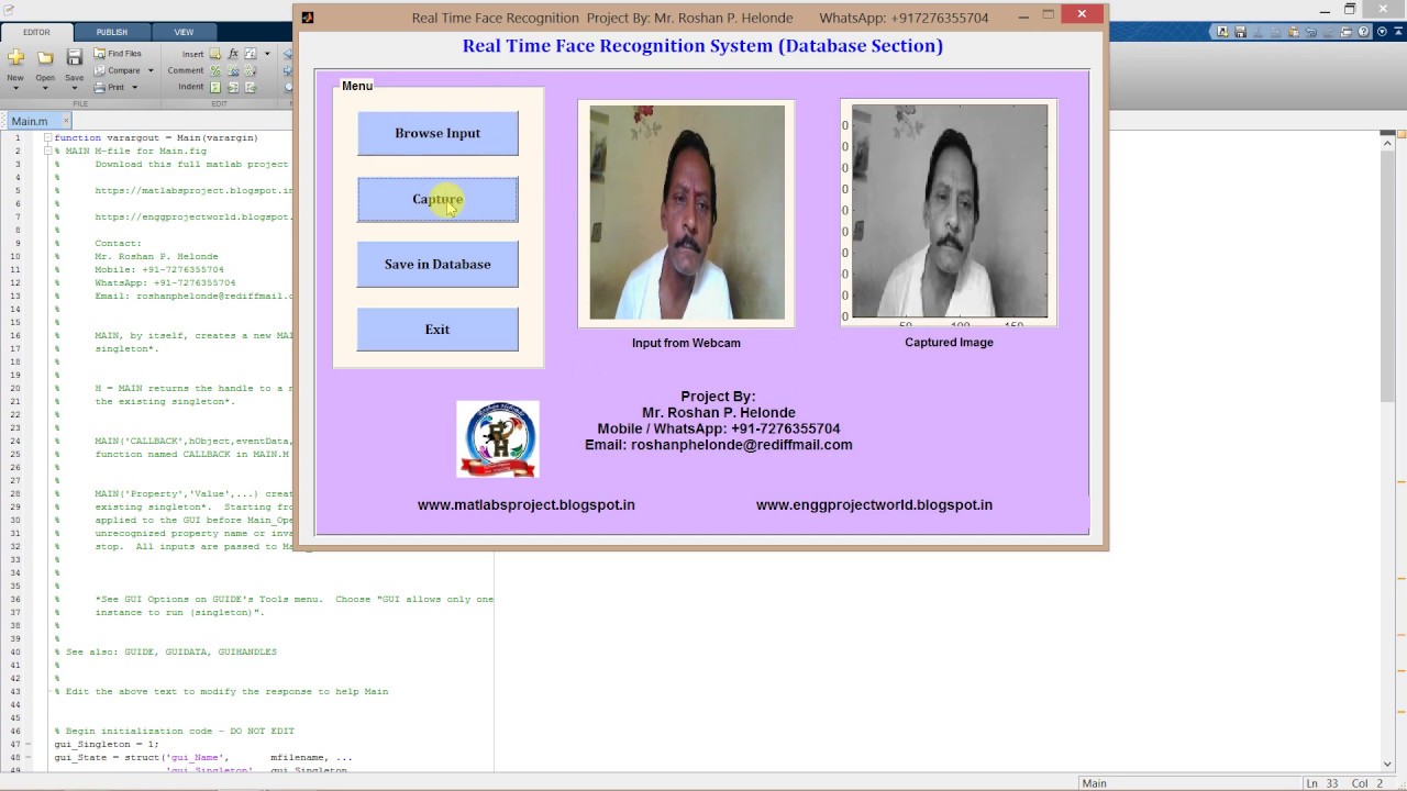 Real Time Face Recognition using Image Processing MATLAB SOURCE CODE