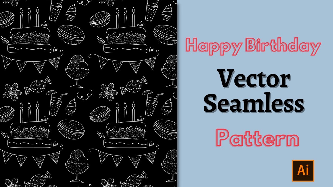 Create Happy Birthday Vector Seamless Pattern in Illustrator | Kids Birthday Vector Illustration