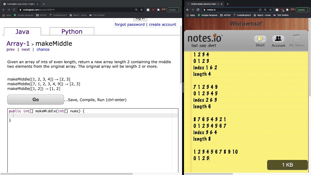CodingBat Array 1 makeMiddle