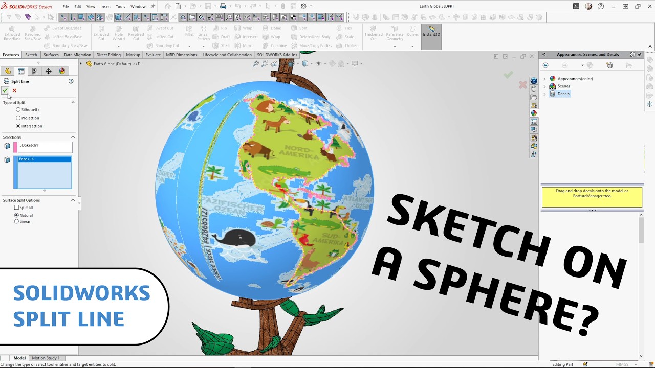 Spline on Surface to Create Earth SOLIDWORKS Tutorial