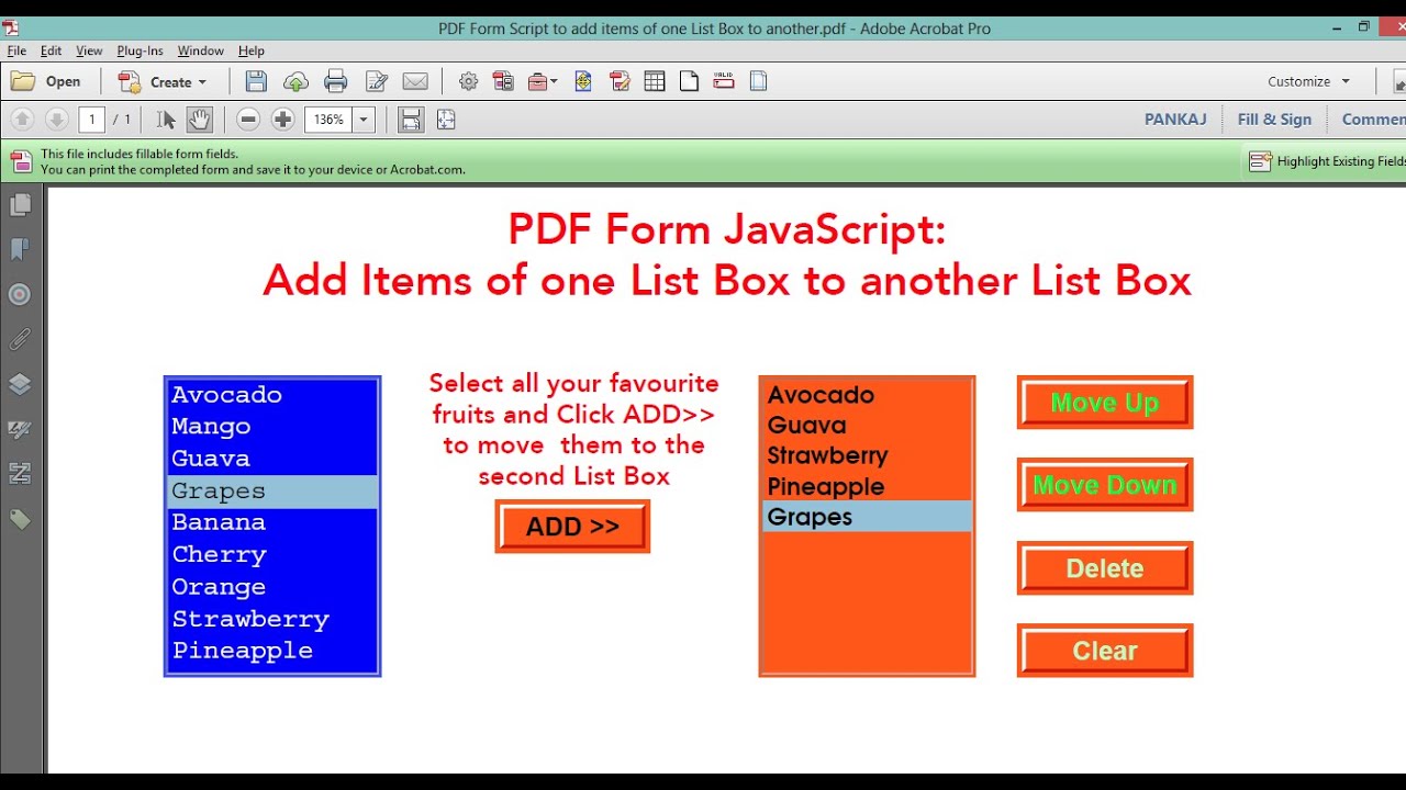 PDF Form Java Script to Add Items of one List Box to another List Box