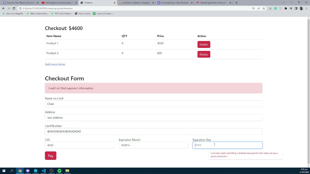 Simple E-commerce App | Codeigniter & Stripe