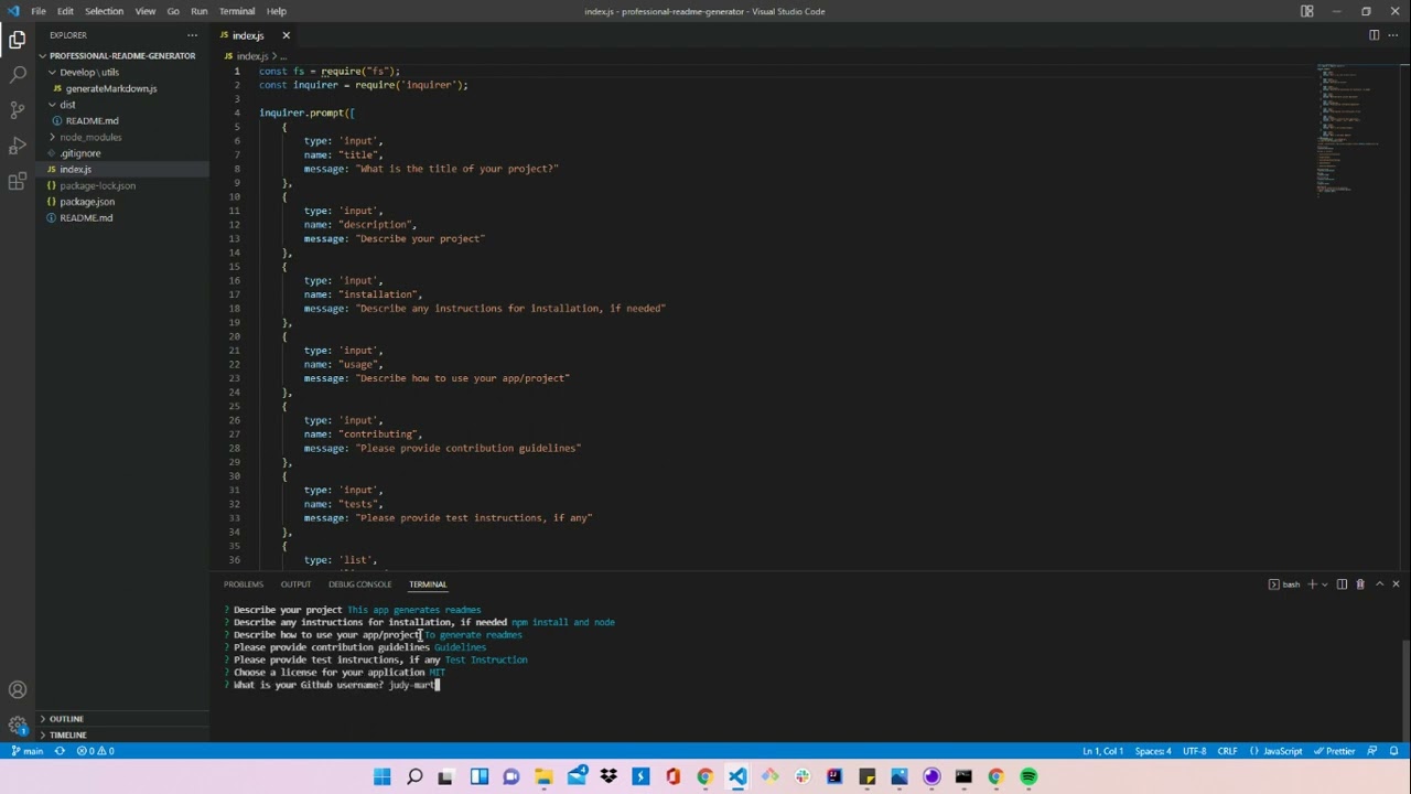 Professional README Generator Demo Using Node.js