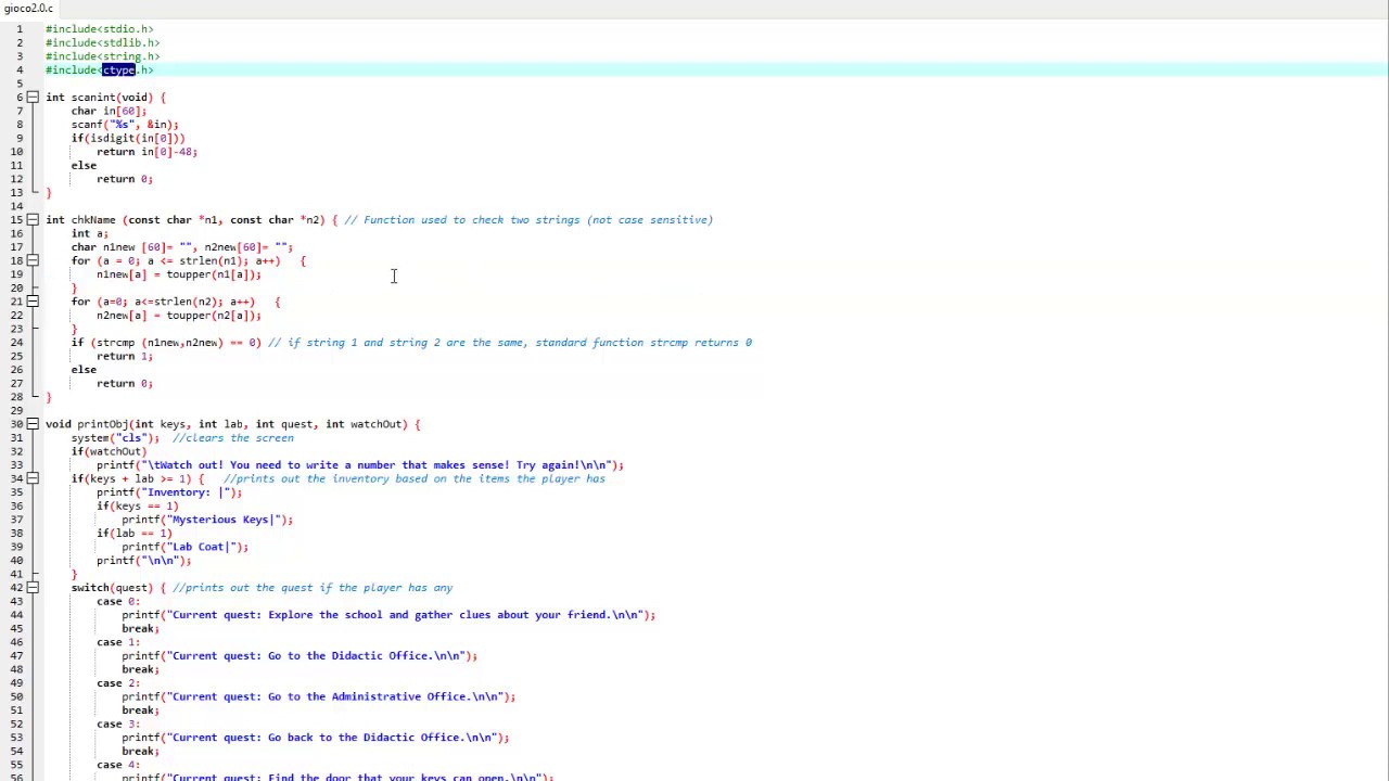 C Code Showcase - Text Based Game