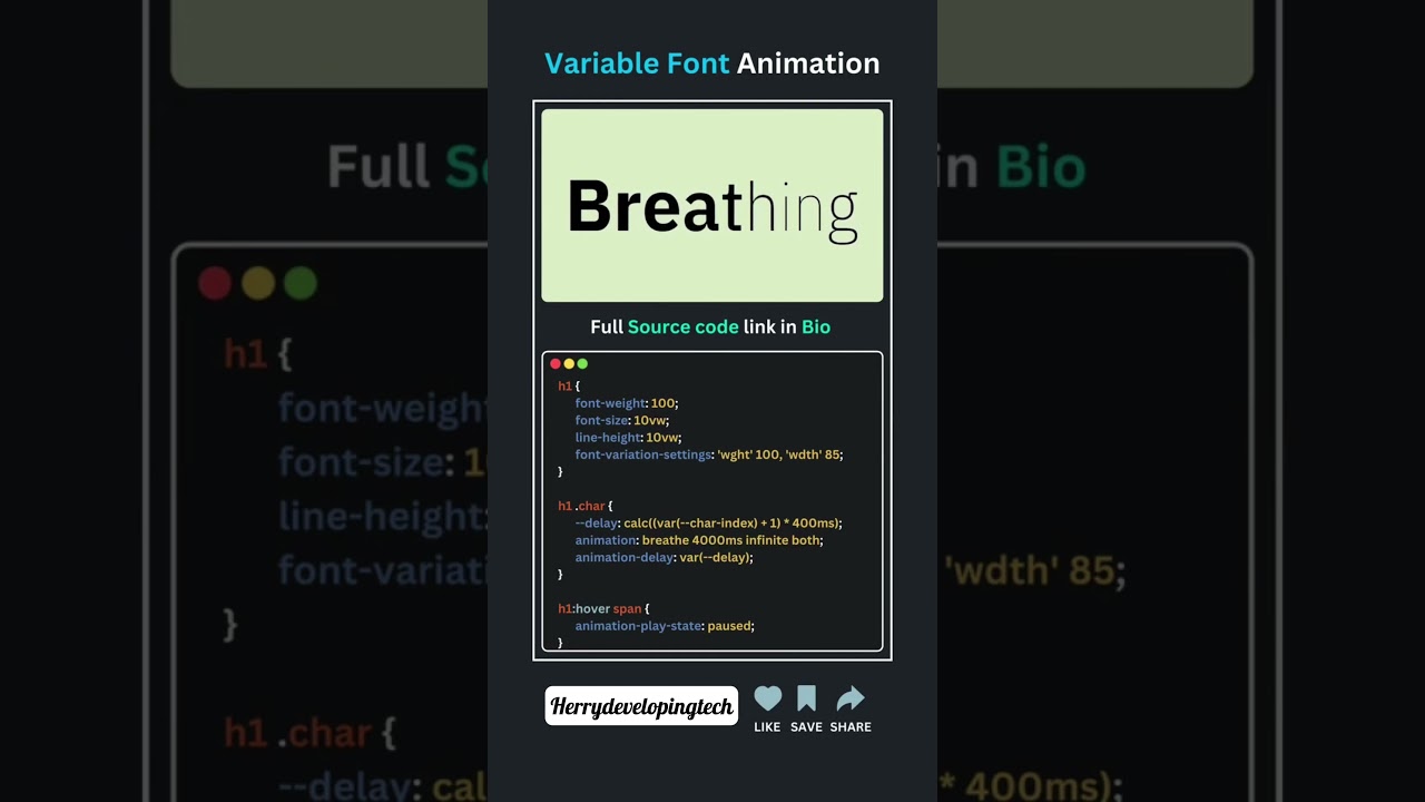 🎨✨ Variable Font Animation with CSS! 🔤💡||#shorts #shortvideo #animation #htmlcssjs #code #web #css3