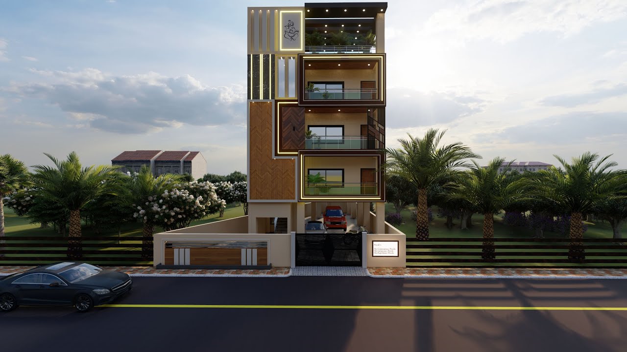 Three Floor Unique Eye Catching Building Triangular Elevation Design in 2022