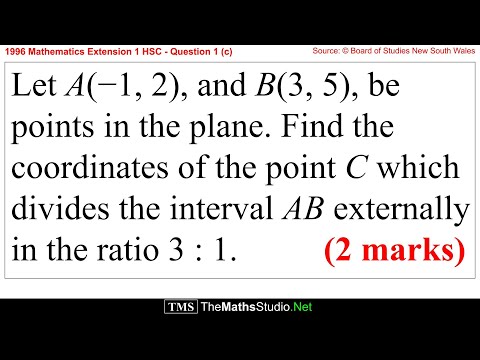 1996 Maths Extension 1 HSC Q1c Find the point that externally divides interval AB in the ratio 3:1