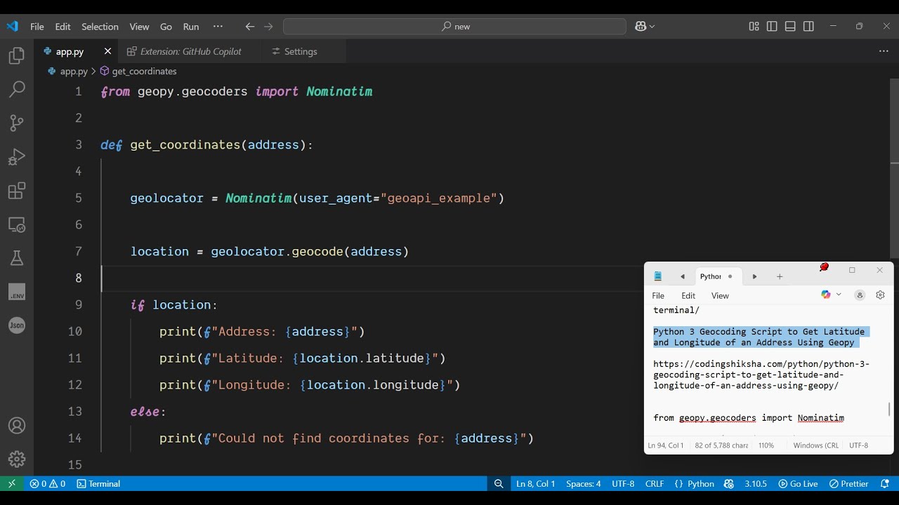 Python 3 Geocoding Script to Get Latitude and Longitude of an Address Using Geopy