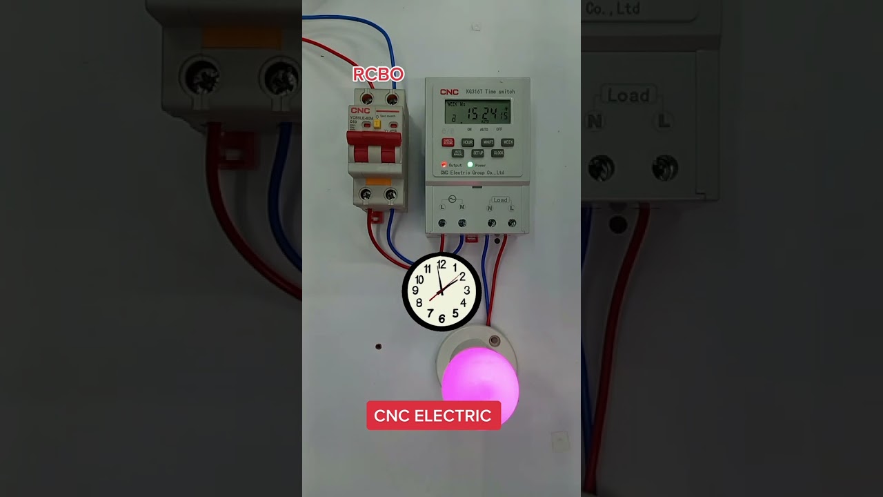 Digital Programmable Timer Connection with Load (Earth Leakage Circuit Breaker RCBO)