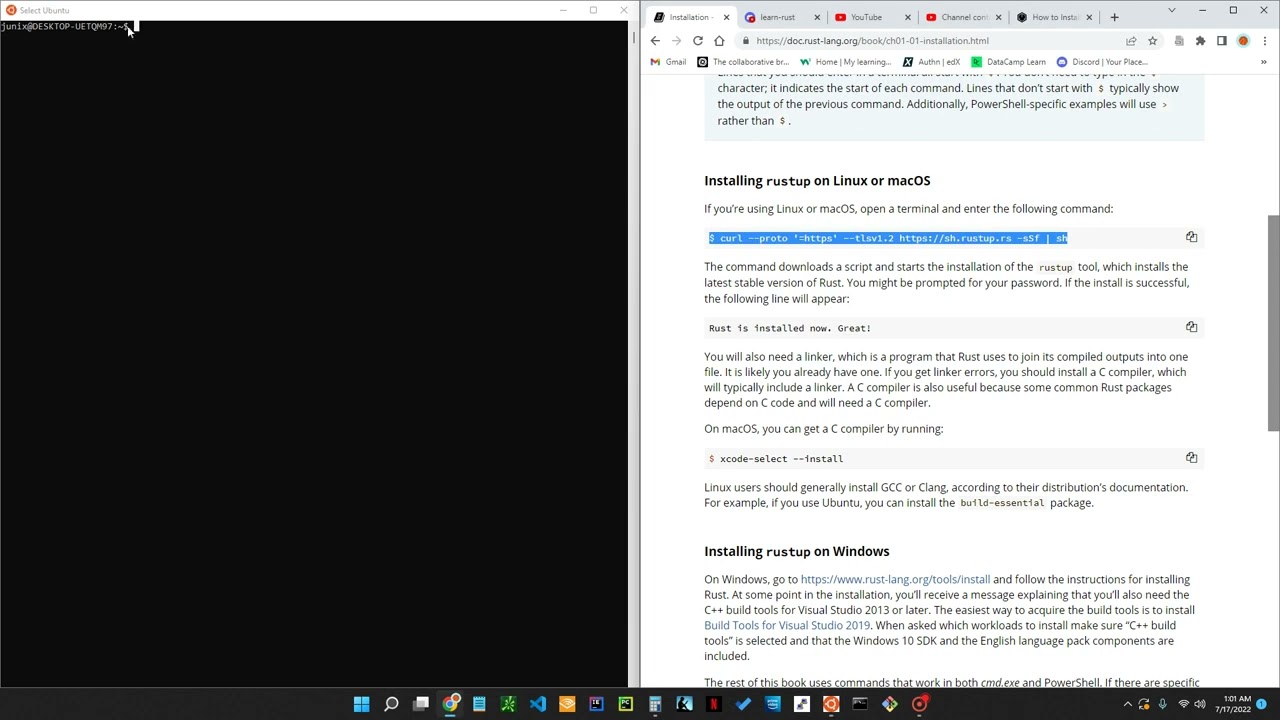 installing rust on a mac or linux