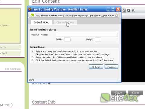 How to: Embed a YouTube video on your page from your YouTube channel using Siteflex