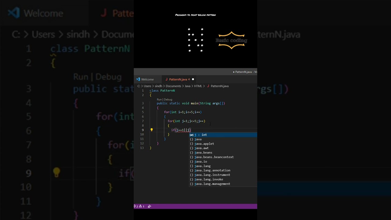 program to print 'N' pattern | JAVA | JAVA TUTORIAL | BASIC CODING | PATTERNS |