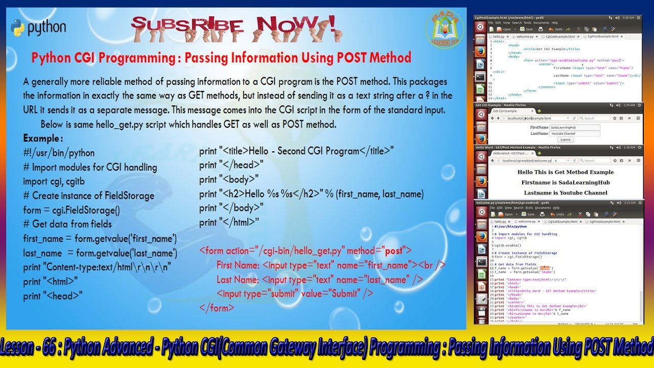 Lesson - 66 : Python Advanced - Python CGI Programming : Passing Information Using POST Method
