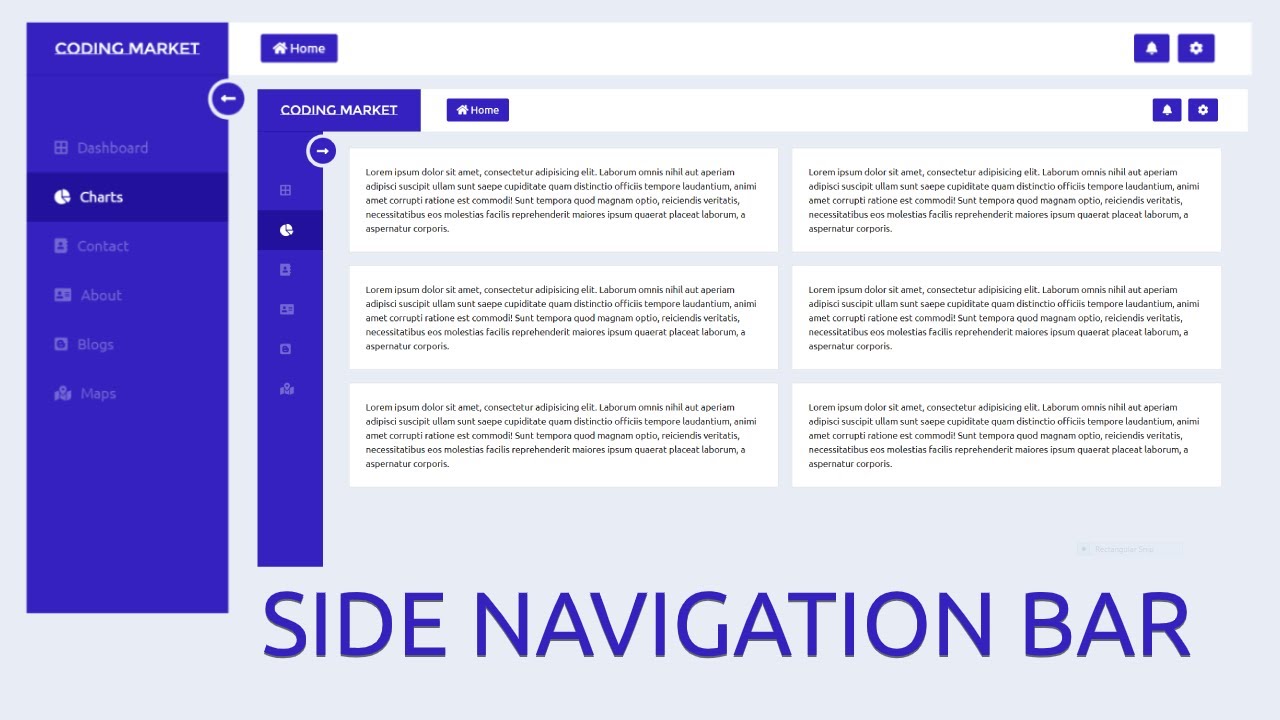 Side Navigation Bar Using HTML CSS and Jquery  -  SideBar Menu