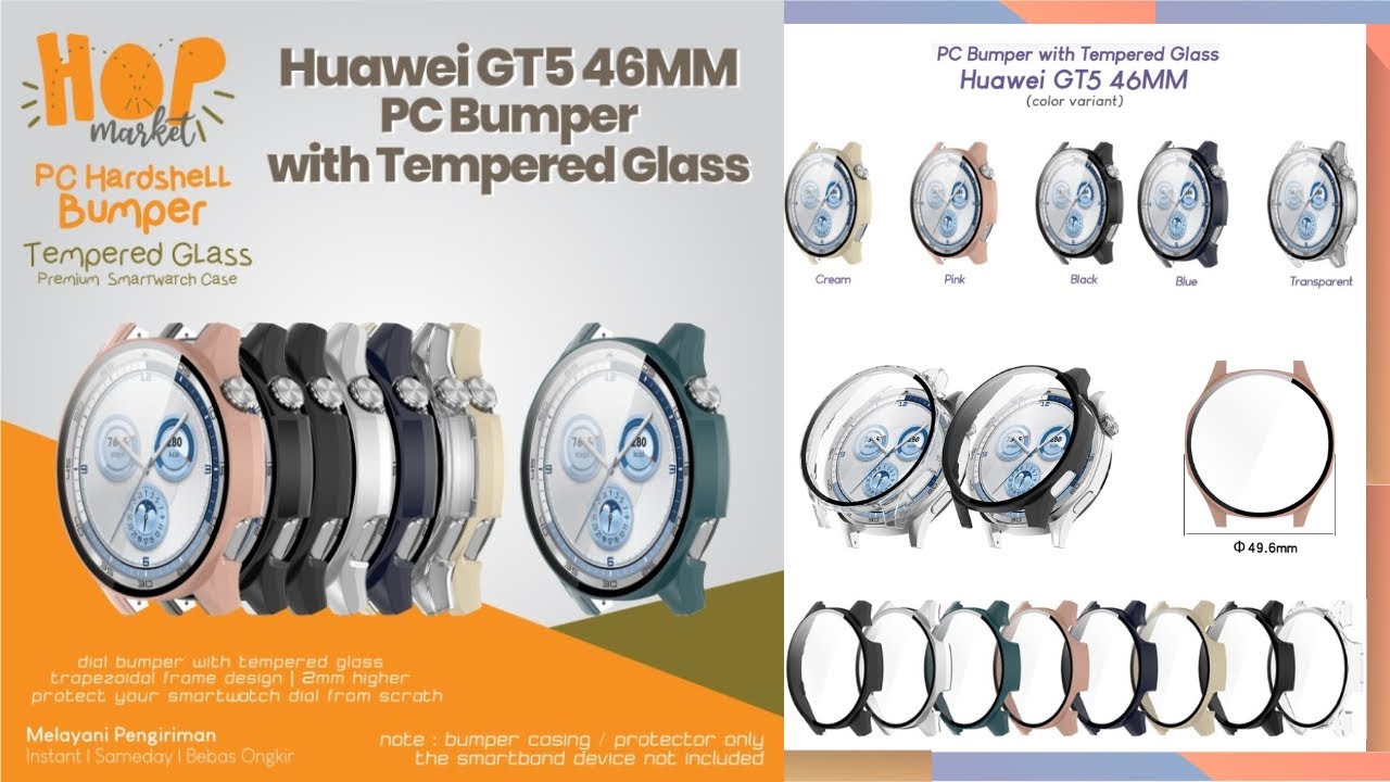 Case 2in1 Bumper for Huawei Watch GT5 46MM With Tempered Glass Screen Protector