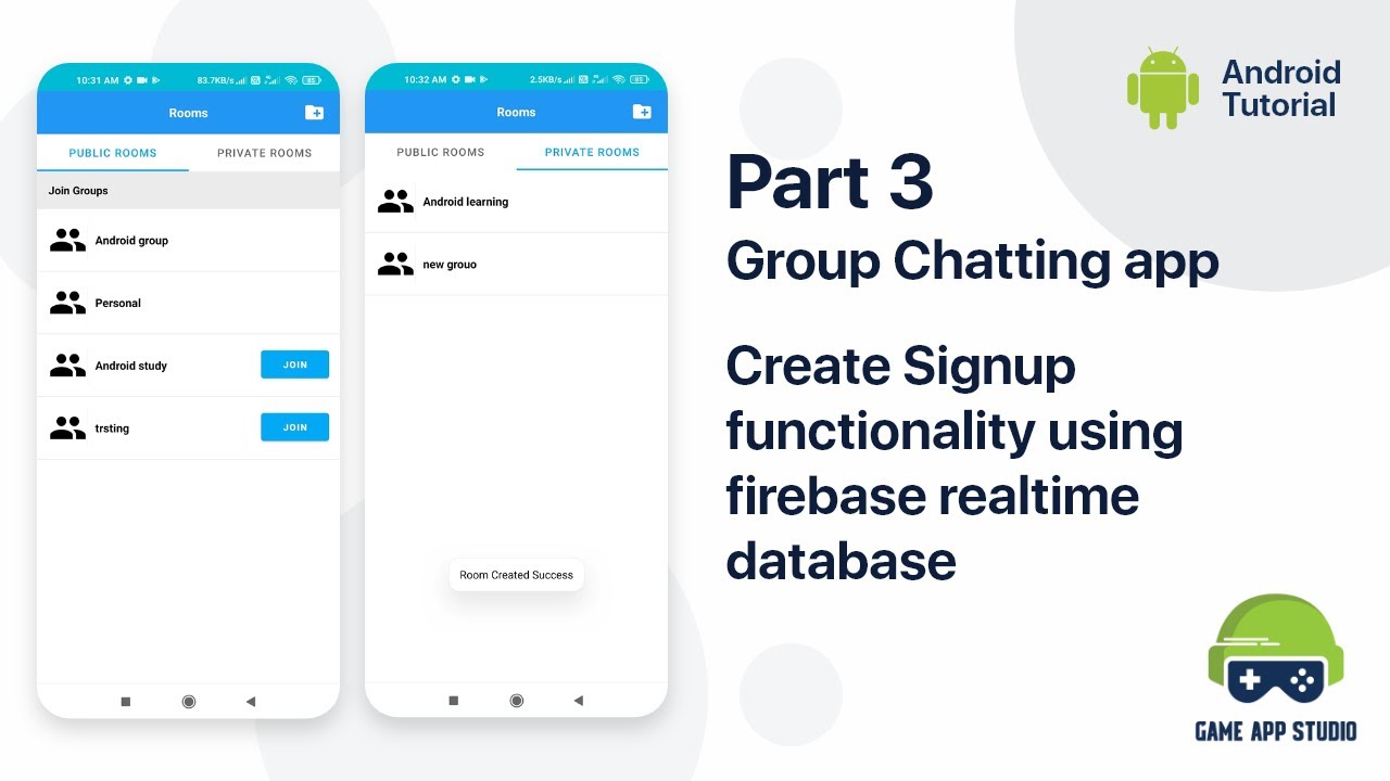 [Part 3]Create Signup functionality using firebase realtime database|Group Chat app| Game App Studio