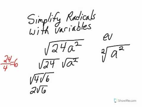 2.simplify radicals with variables that have even exponents