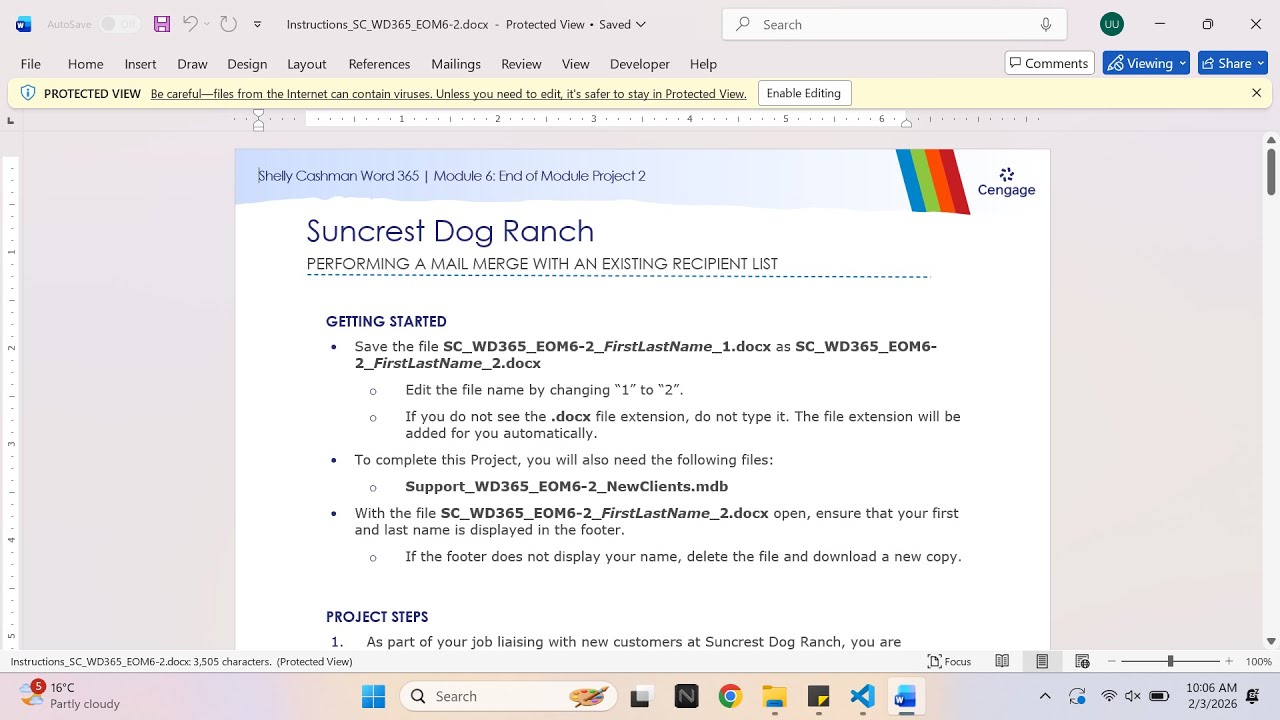 Shelly Cashman Word 365 | Module 6: End of Module Project 2 Suncrest Dog Ranch