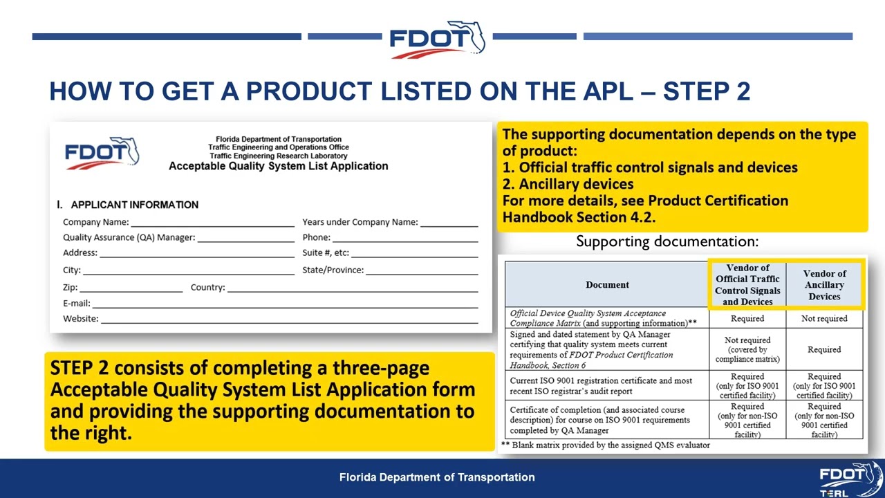 FDOT-TERL APL Approval Process