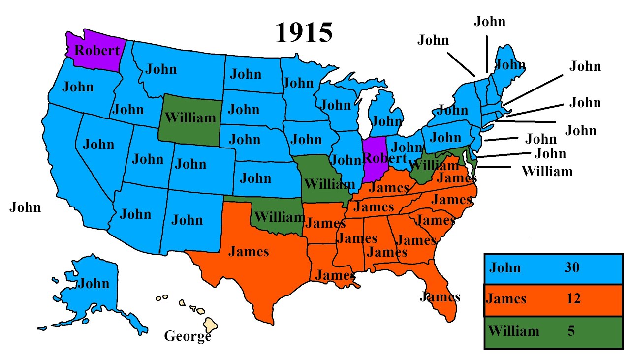 Most Common Boy Names in each U.S. state from 1910 to 2024 | Animated Map