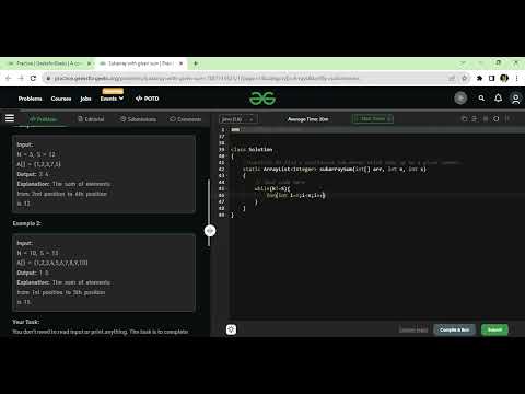 Subarray with given sum Practice Geeks for Geeks DSA JAVA | Amazon Facebook Google Visa | Interview