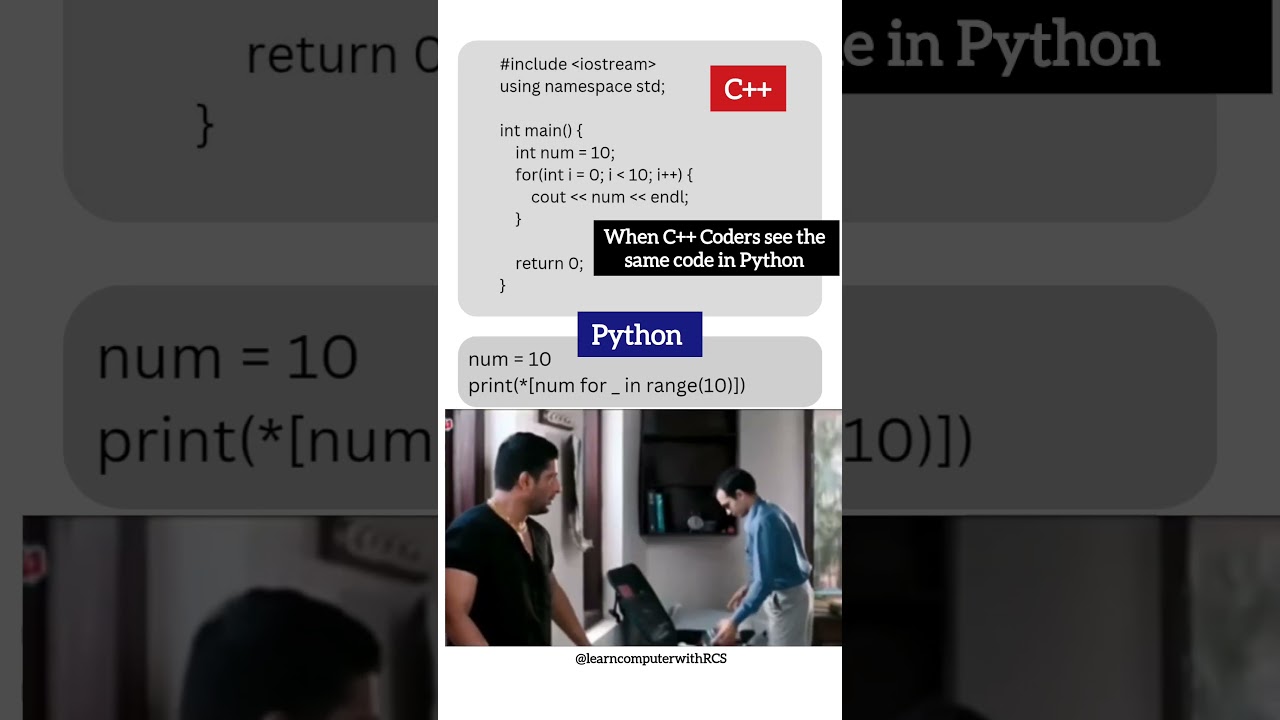 C++ Coding Vs Python Coding #memes #coding #funny @LearnComputerWithRCS