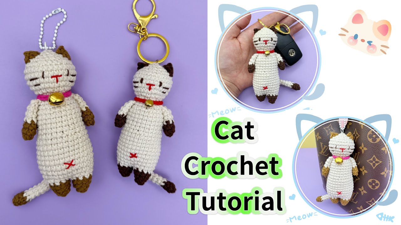 Crochet No-Sew Cat Keychain Tutorial 🐱 | Easy & Adorable Amigurumi Cat DIY Gift Idea for Beginners🧶🐱
