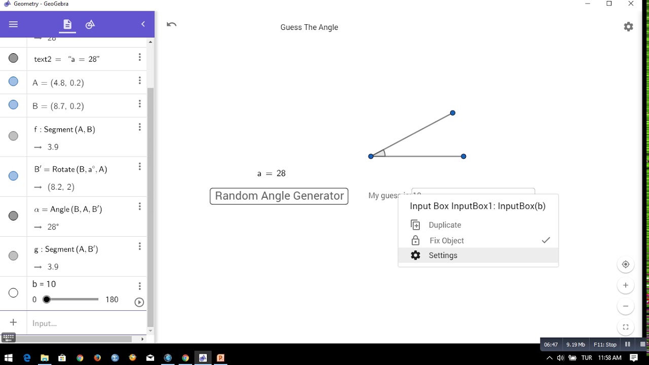 Guess the Angle - A GeoGebra Game