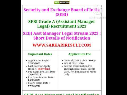 SEBI Recruitment 2023 Apply Online for Assistant Manager Legal Stream 25 Post#shortvideo