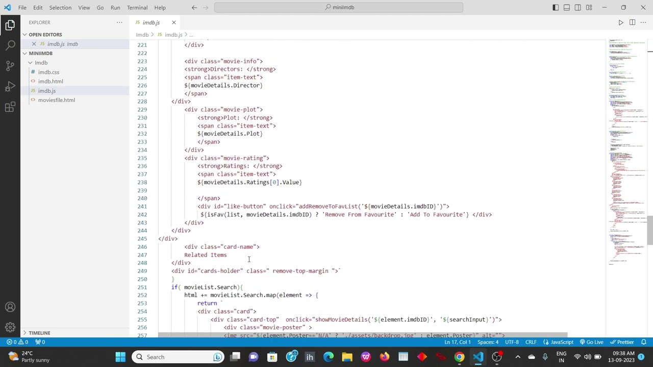 Create a mini IMDB clone app. Use ONLY vanilla javascript
