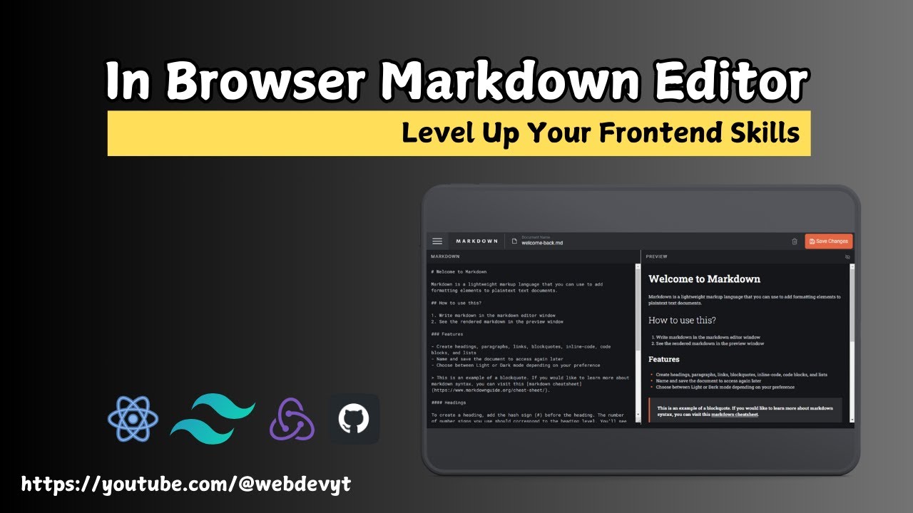 🚀 Live Coding: Build an In-Browser Markdown Editor with React & Tailwind CSS from Scratch!