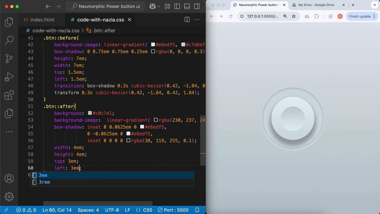 Neumorphic Power Button UI using HTML CSS & SVG | Soft UI Button Design Tutorial