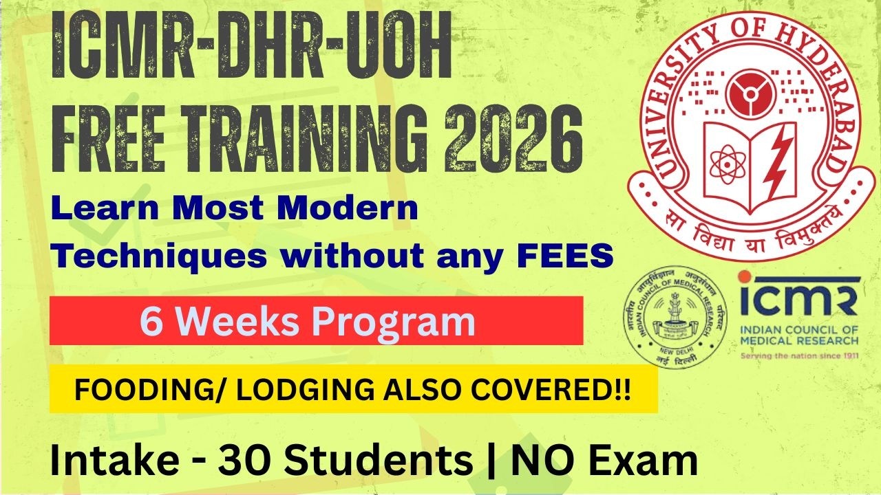 FREE Biotechnology Training 2026 🔥 ICMR-DHR-UOH Program | No Fees + Free Stay | No Exam Required!