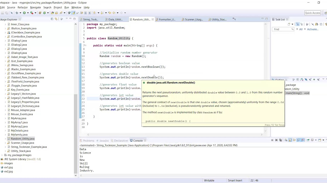 Video 61 Utility Classes Random String Tokenizer Date Stack in Java