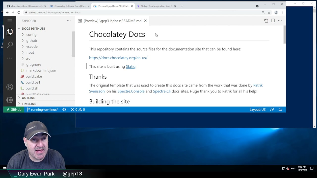 Using the github.dev to contribute of Chocolatey documentation site