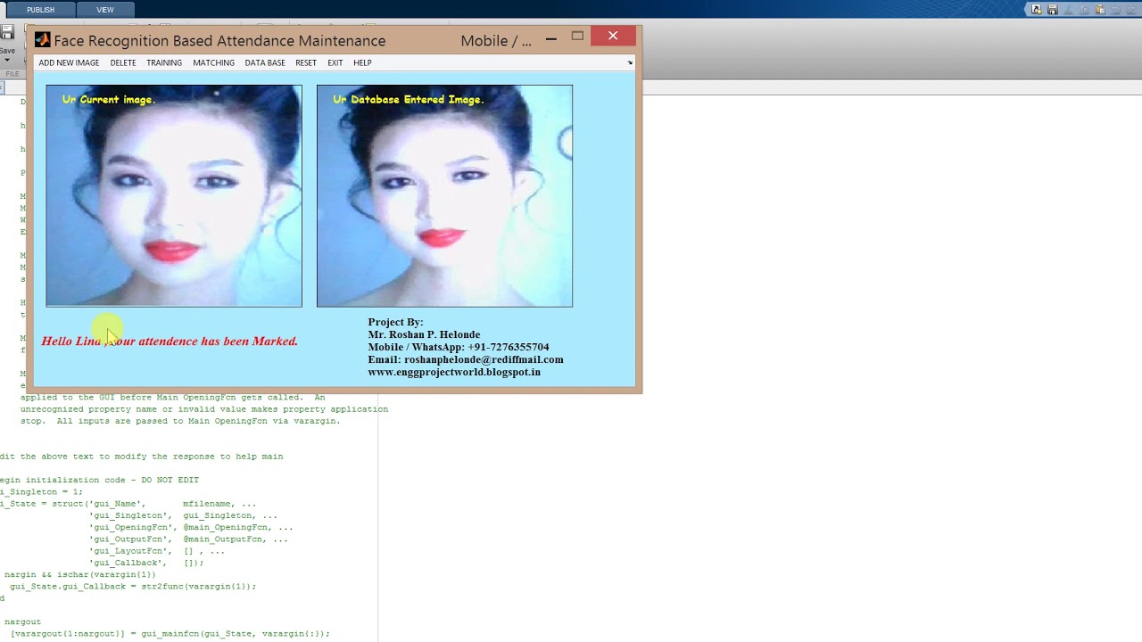 Matlab code Real Time Attendance Maintenance using face recognition