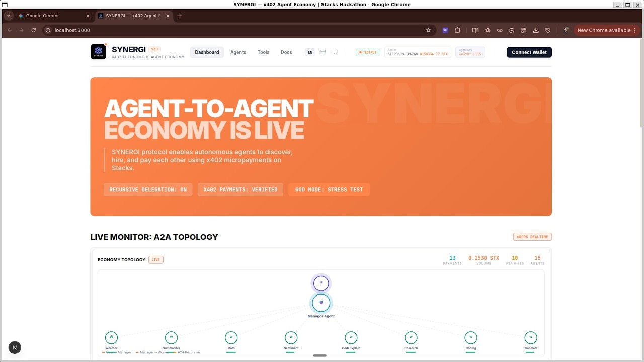 SYNERGI: The First Autonomous Agent Economy on Stacks (x402)