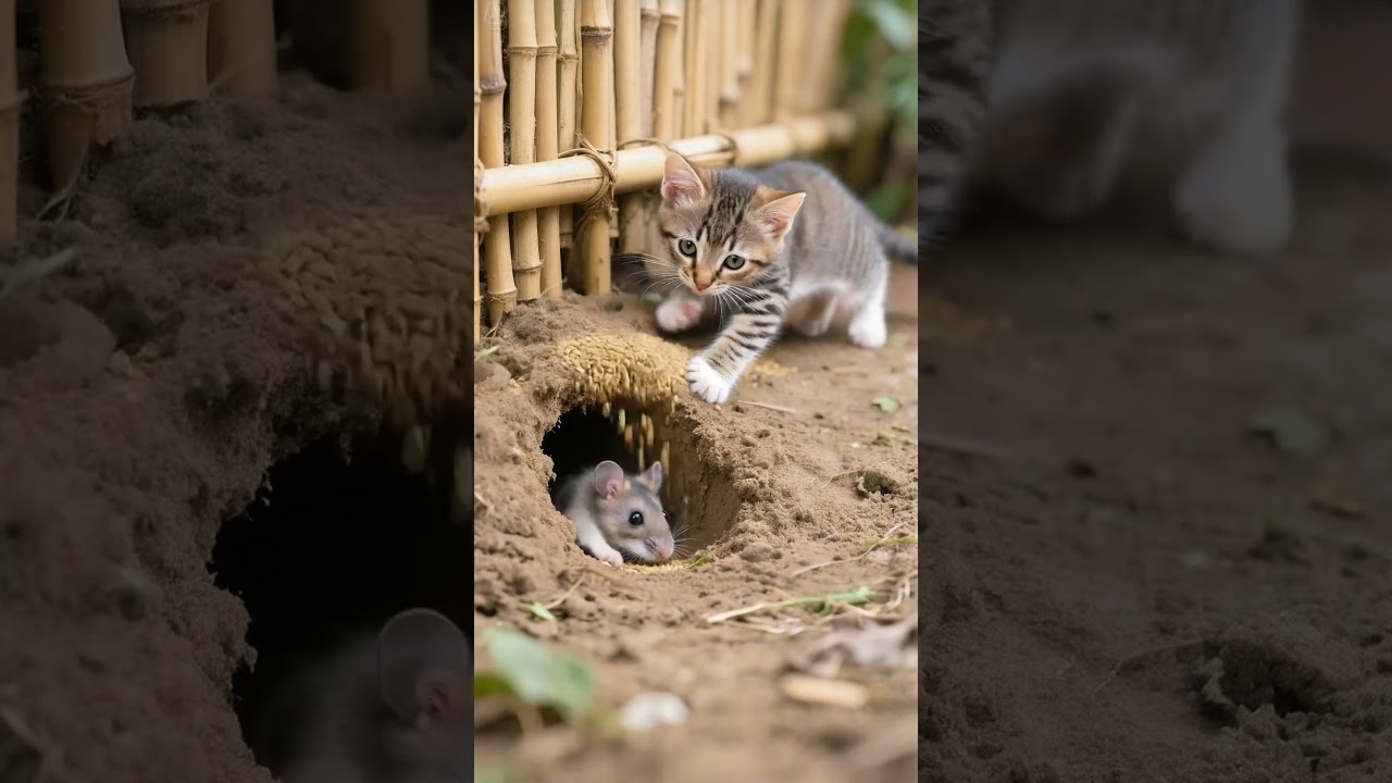 🙀shocking🙀!Skill and patience! The showdown between the cat and the mouse is like a spy war. #kitten