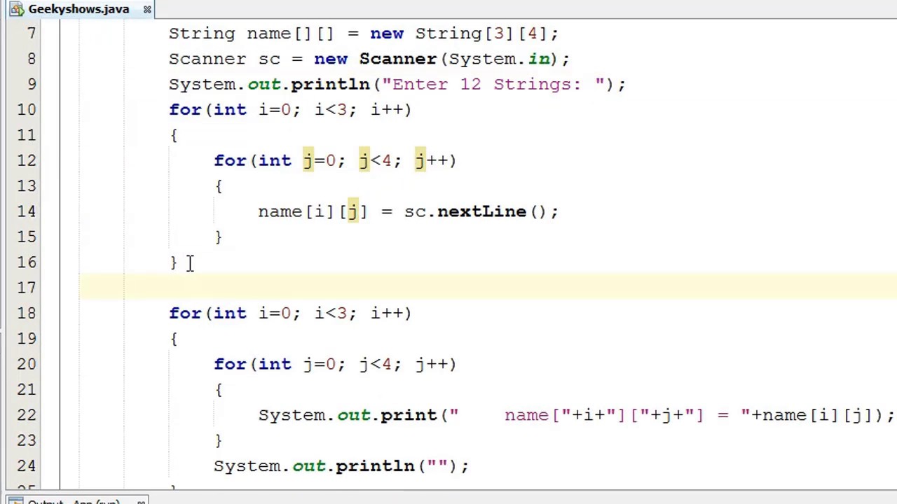 250. Getting String 2D Array input from user in Java Programming (Hindi)
