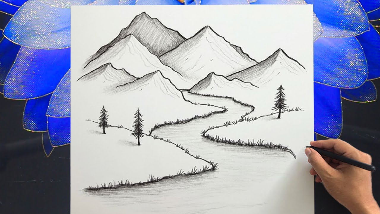 Mountain Scenery Drawing | Minimalist Nature Landscapes