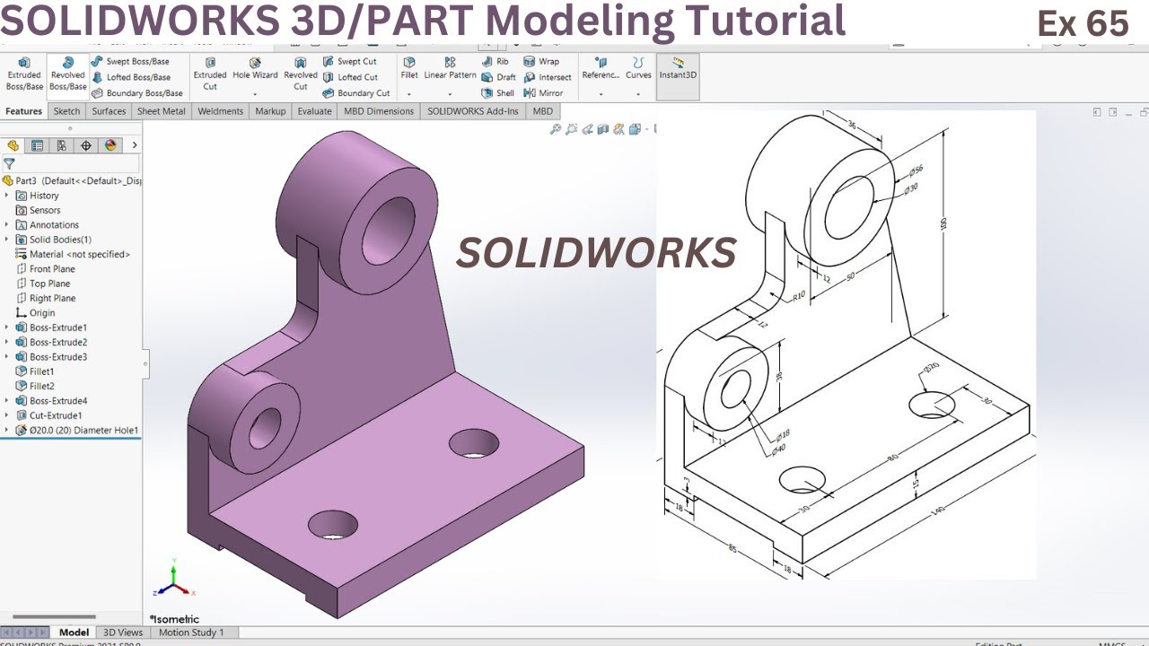 SolidWorks 3D Modeling Tutorial: Ex 65 | SolidWorks Tutorial | Learn SolidWorks