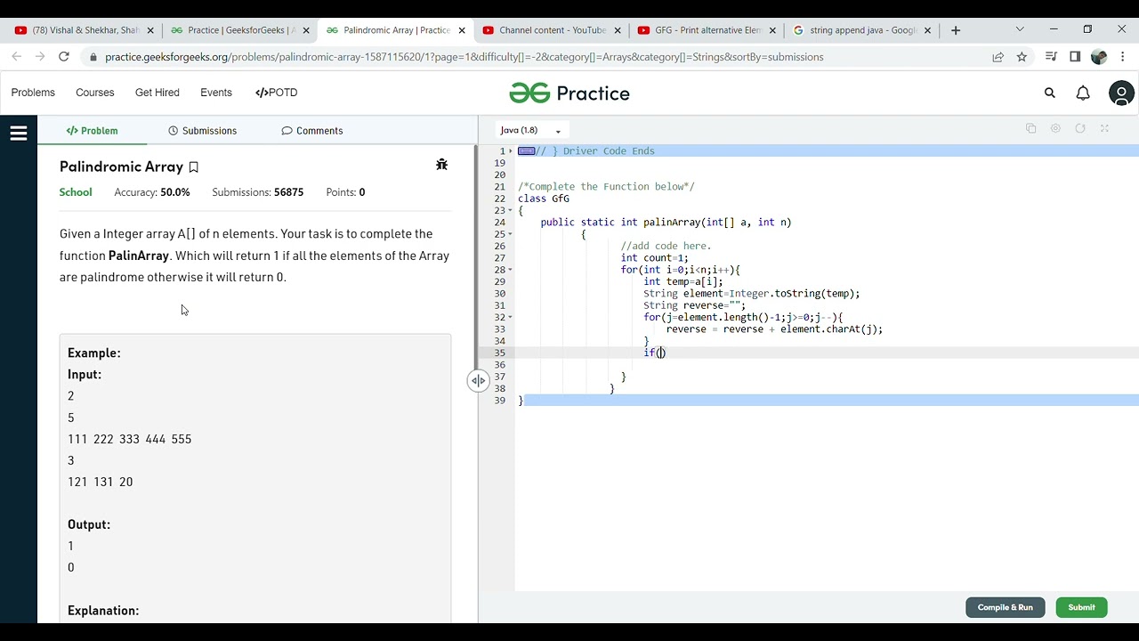 GFG - Palindromic Array using java