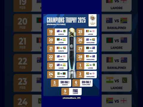 ICC Champions Trophy 2025 Schedule #championstrophy #pakvsind #schedule